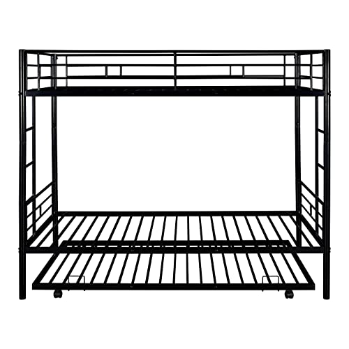 Olela Twin Over Twin Metal Bunk Beds with Trundle,2 Ladders for Boys Girls Adults,Convertible Bunk Beds for Kids Teens (Black)