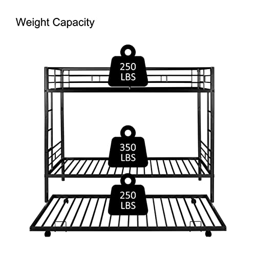 Olela Twin Over Twin Metal Bunk Beds with Trundle,2 Ladders for Boys Girls Adults,Convertible Bunk Beds for Kids Teens (Black)