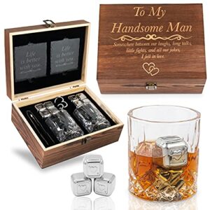 greencor mens anniversary for him | boyfriend | fiance - engraved whiskey glass set ' to my handsome man ' gifts for birthday | anniversary | wedding