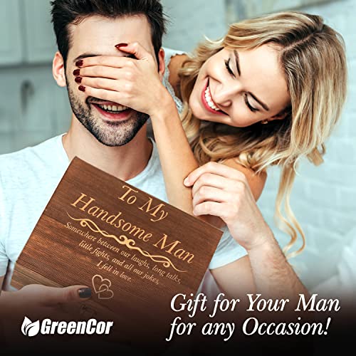 GreenCor Mens Anniversary for Him | Boyfriend | Fiance - Engraved Whiskey Glass Set ' To My Handsome Man ' Gifts for Birthday | Anniversary | Wedding