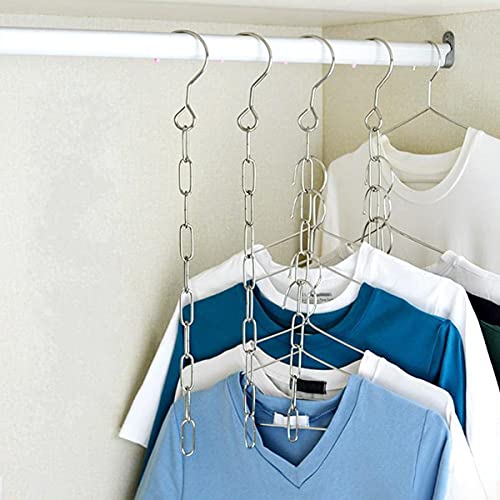 6 Pcs Wardrobe Hanger Storage Chain, Metal Hanger Magic Stacking Hanger, Space Saving Metal Suspension Hang Hanger Chains, 6pcs Stainless Steel Chain Hanger Clothes Space Saving Cascading Hanger