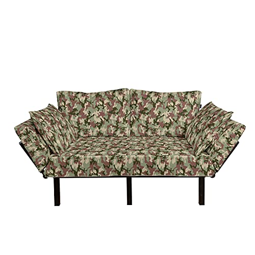 Ambesonne Camo Futon Couch, Illustrated Green Camouflage in Forest Colors Hunter Theme, Daybed with Metal Frame Upholstered Sofa for Living Dorm, Loveseat, Dark Green Army Green