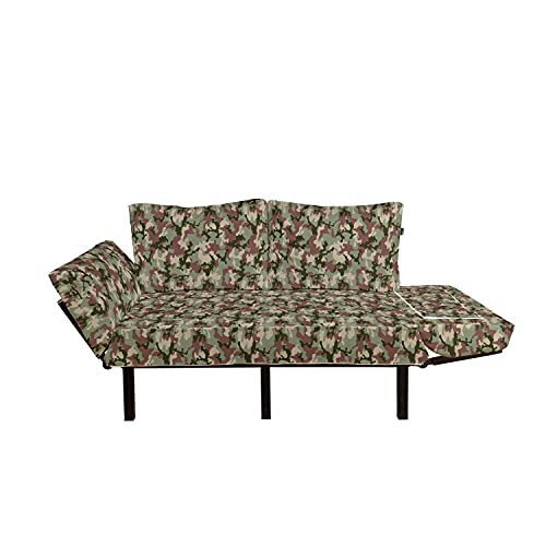 Ambesonne Camo Futon Couch, Illustrated Green Camouflage in Forest Colors Hunter Theme, Daybed with Metal Frame Upholstered Sofa for Living Dorm, Loveseat, Dark Green Army Green