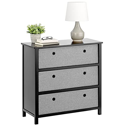 mDesign Modern Wide Dresser Drawer Storage Organization Chest - 3 Fabric Bin Drawers, Organizer Furniture Cabinet Unit for Bedroom, Hallway, Entryway, and Office - Easy Pull Handles - Black/Charcoal