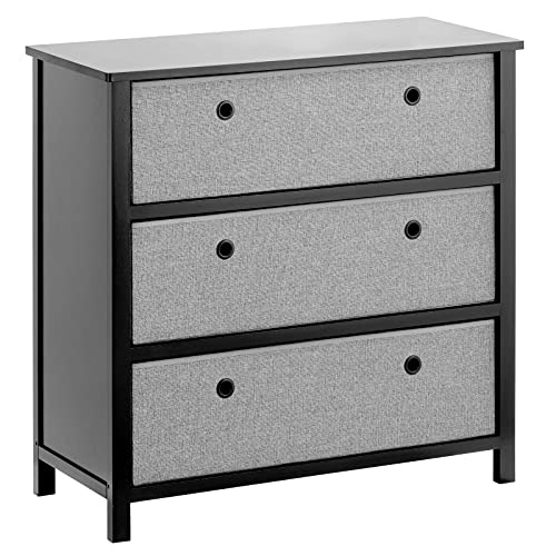 mDesign Modern Wide Dresser Drawer Storage Organization Chest - 3 Fabric Bin Drawers, Organizer Furniture Cabinet Unit for Bedroom, Hallway, Entryway, and Office - Easy Pull Handles - Black/Charcoal