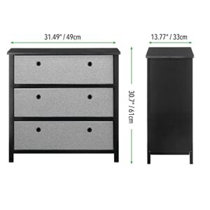 mDesign Modern Wide Dresser Drawer Storage Organization Chest - 3 Fabric Bin Drawers, Organizer Furniture Cabinet Unit for Bedroom, Hallway, Entryway, and Office - Easy Pull Handles - Black/Charcoal