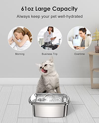 OlarHike Cat Water Fountain Stainless Steel, 61oz/1.8L Dog Water Bowl Dispenser Automatic Pet Water Fountain with Quiet Pump, Dishwasher Safe Design & Adjustable Water Flow for Cats, Dogs