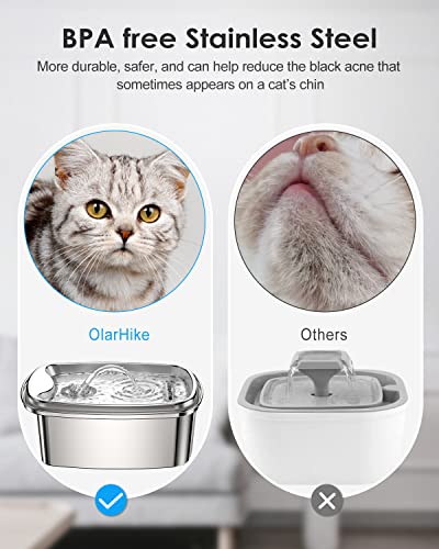 OlarHike Cat Water Fountain Stainless Steel, 61oz/1.8L Dog Water Bowl Dispenser Automatic Pet Water Fountain with Quiet Pump, Dishwasher Safe Design & Adjustable Water Flow for Cats, Dogs