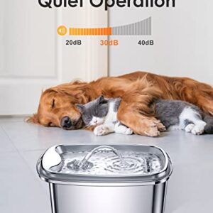 OlarHike Cat Water Fountain Stainless Steel, 61oz/1.8L Dog Water Bowl Dispenser Automatic Pet Water Fountain with Quiet Pump, Dishwasher Safe Design & Adjustable Water Flow for Cats, Dogs