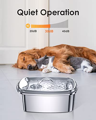 OlarHike Cat Water Fountain Stainless Steel, 61oz/1.8L Dog Water Bowl Dispenser Automatic Pet Water Fountain with Quiet Pump, Dishwasher Safe Design & Adjustable Water Flow for Cats, Dogs