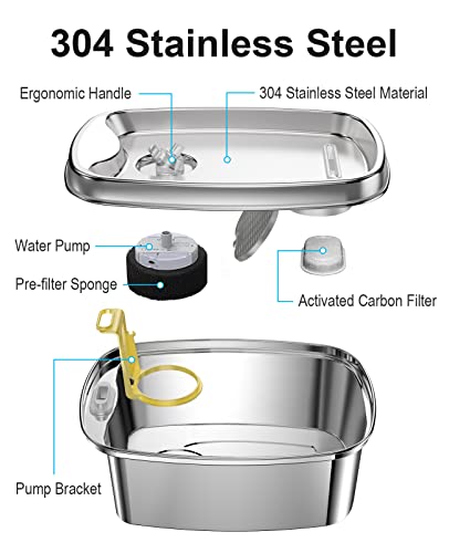 OlarHike Cat Water Fountain Stainless Steel, 61oz/1.8L Dog Water Bowl Dispenser Automatic Pet Water Fountain with Quiet Pump, Dishwasher Safe Design & Adjustable Water Flow for Cats, Dogs