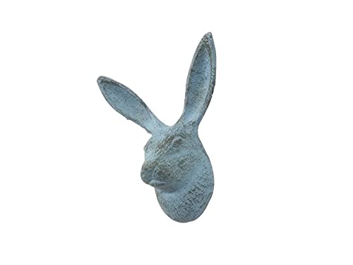 Handcrafted Nautical Decor Rustic Light Blue Cast Iron Decorative Rabbit Hook 5"