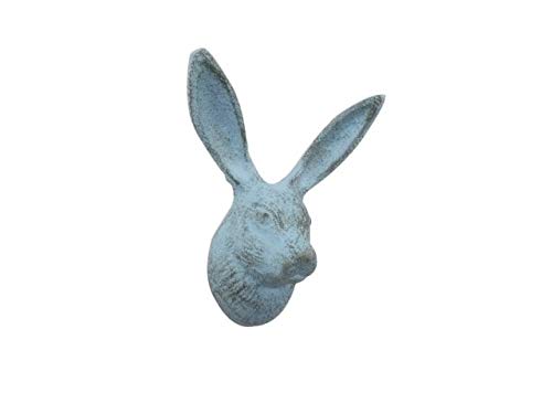 Handcrafted Nautical Decor Rustic Light Blue Cast Iron Decorative Rabbit Hook 5"