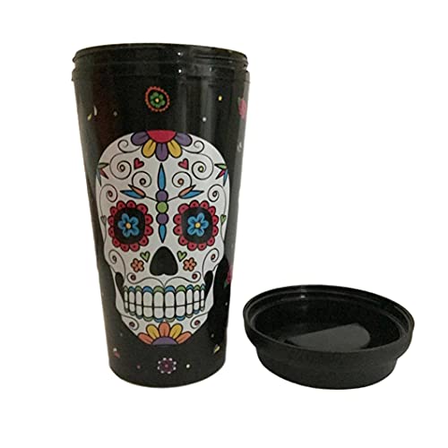 Farmhouse Treasures Day of the Dead, Sugar Skull Double Walled Travel Cups, Set of 2