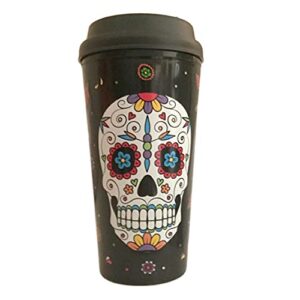 Farmhouse Treasures Day of the Dead, Sugar Skull Double Walled Travel Cups, Set of 2