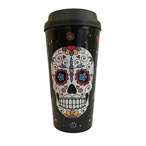 Farmhouse Treasures Day of the Dead, Sugar Skull Double Walled Travel Cups, Set of 2