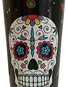 Farmhouse Treasures Day of the Dead, Sugar Skull Double Walled Travel Cups, Set of 2