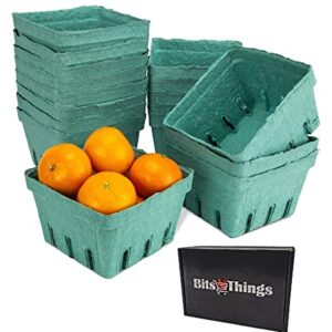 Bits N Things [40 Pack Pint Green Molded Pulp Fiber Berry Basket Produce Vented Container for Fruit and Vegetable