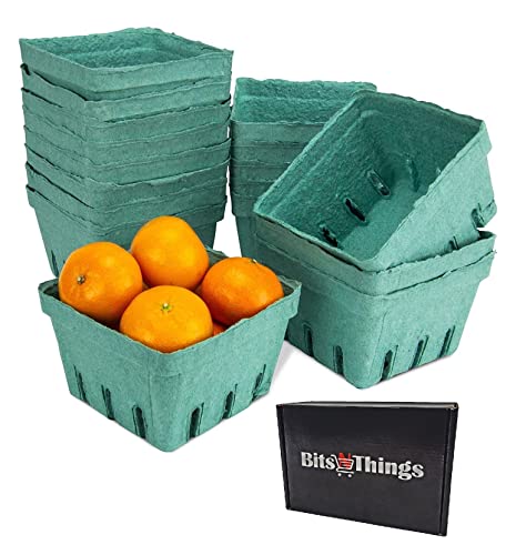 Bits N Things [40 Pack Pint Green Molded Pulp Fiber Berry Basket Produce Vented Container for Fruit and Vegetable