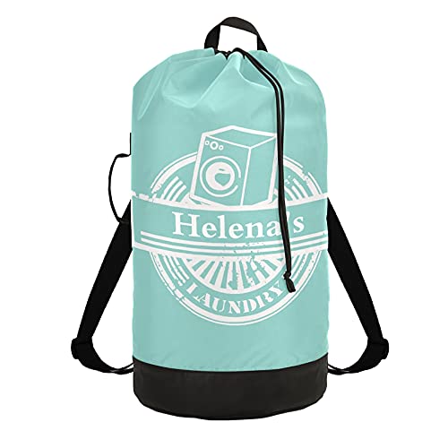 Personalized Teal Laundry Bag Backpack Custom Dirty Clothes Organizer With Strap and Handles Washable for College Dorm Room Essentials for Girls