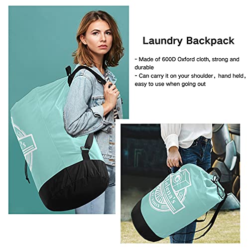 Personalized Teal Laundry Bag Backpack Custom Dirty Clothes Organizer With Strap and Handles Washable for College Dorm Room Essentials for Girls