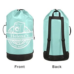 Personalized Teal Laundry Bag Backpack Custom Dirty Clothes Organizer With Strap and Handles Washable for College Dorm Room Essentials for Girls