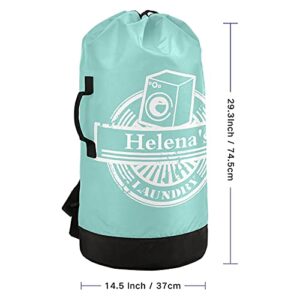 Personalized Teal Laundry Bag Backpack Custom Dirty Clothes Organizer With Strap and Handles Washable for College Dorm Room Essentials for Girls