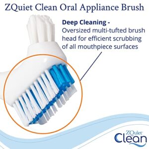 ZQuiet Clean Denture Brush for Dental Devices (Mouth Guard, Retainer, Mouthpiece, False Teeth), Multi-Layered Bristles, No-Slip Ergonomic Handle Dental Appliance Cleaning Brush Tooth Brush, White/Blue