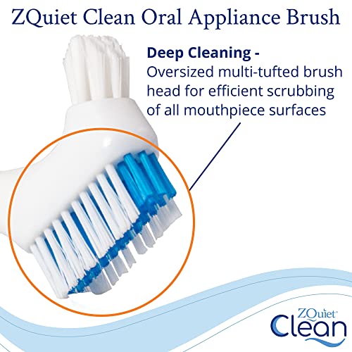 ZQuiet Clean Denture Brush for Dental Devices (Mouth Guard, Retainer, Mouthpiece, False Teeth), Multi-Layered Bristles, No-Slip Ergonomic Handle Dental Appliance Cleaning Brush Tooth Brush, White/Blue