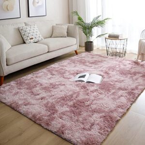 Plush Furry Shaggy Rugs Modern Area Rug for Bedroom Living Room Nursery Floor Soft Decor Rugs Fluffy Shag Collection Throw Rugs Non-Slip Fuzzy Rugs Washable Fur Mats Carpets (5x8ft, Pink Purple)