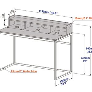 CENSI French Oak Writing Computer Desk with Hutch, 47 Inch Modern Wood and Metal Home Office Desk (Grey Wash)