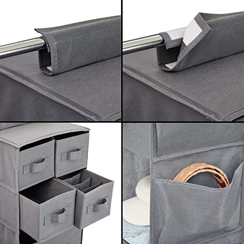 Juvale 2-Pack 7-Shelf Hanging Closet Organizer with 5 Drawers, 4 Shelves, and 4 Side Pockets, Foldable Non-Woven Cloth Storage for Bedroom and Hallway Closets (11.8x11.8x51.0in, Gray)