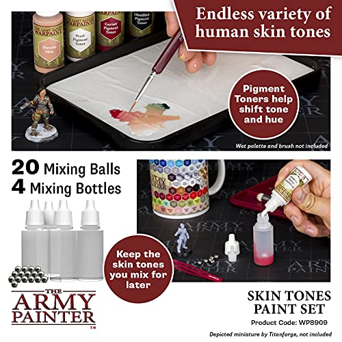 The Army Painter Skin Tones Paint Set, 16 Acrylic Paints, 4 empty bottles and 16 Mixing Balls for Advanced Techniques in Wargames Miniature Model Painting