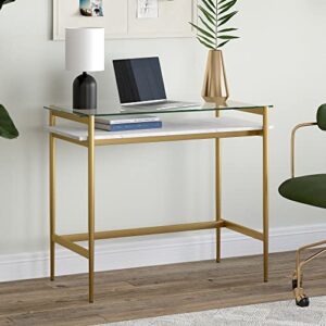 eaton rectangular 36'' wide desk with faux marble shelf in brass/faux marble