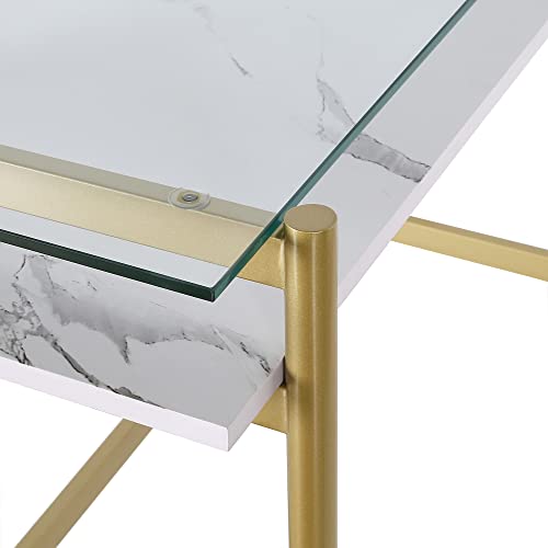 Eaton Rectangular 36'' Wide Desk with Faux Marble Shelf in Brass/Faux Marble