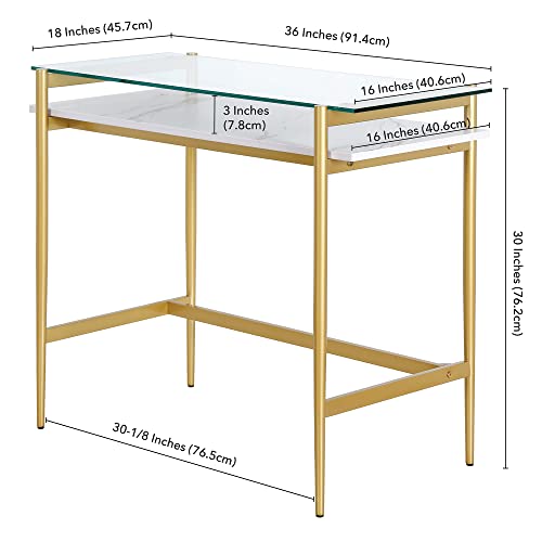 Eaton Rectangular 36'' Wide Desk with Faux Marble Shelf in Brass/Faux Marble