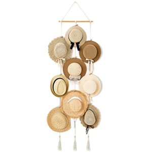 mkono hat rack hat hangers for wall boho caps storage display organizer with decorative tassels modern cowboy womens hat holder display hanger for wide brim hats bowler fedora hats baseball caps