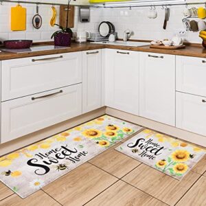 sunflower kitchen rugs - 2 piece kitchen mats set non-slip kitchen backing area rugs home sweet home doormat indoor outdoor entry floor washable waterproof standing mat(17" x 30" + 17" x 47")