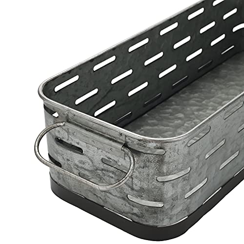 MyGift Rustic Galvanized Metal Bathroom Accessories Storage Basket with Handles and Cut Out Perforated Design, Countertop Toiletries Holder Tray, Vanity Dresser Organizer Bin Caddy