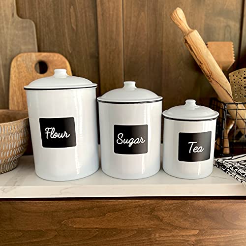 QUART + PINT 134 Glossy Kitchen Pantry Labels for Containers. Preprinted Retro Script Style. Black Sticker White Text. Waterproof Stickers. Organization Labels for Jars Canisters & Storage Home Bins.