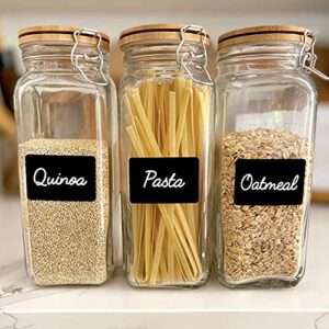 QUART + PINT 134 Glossy Kitchen Pantry Labels for Containers. Preprinted Retro Script Style. Black Sticker White Text. Waterproof Stickers. Organization Labels for Jars Canisters & Storage Home Bins.