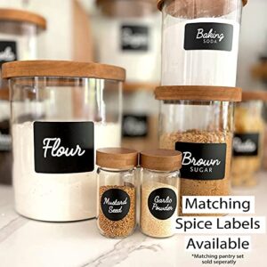 QUART + PINT 134 Glossy Kitchen Pantry Labels for Containers. Preprinted Retro Script Style. Black Sticker White Text. Waterproof Stickers. Organization Labels for Jars Canisters & Storage Home Bins.