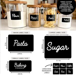 QUART + PINT 134 Glossy Kitchen Pantry Labels for Containers. Preprinted Retro Script Style. Black Sticker White Text. Waterproof Stickers. Organization Labels for Jars Canisters & Storage Home Bins.