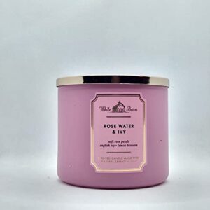 bath & body works, white barn 3-wick candle w/essential oils - 14.5 oz - new core scents! (rose water & ivy)