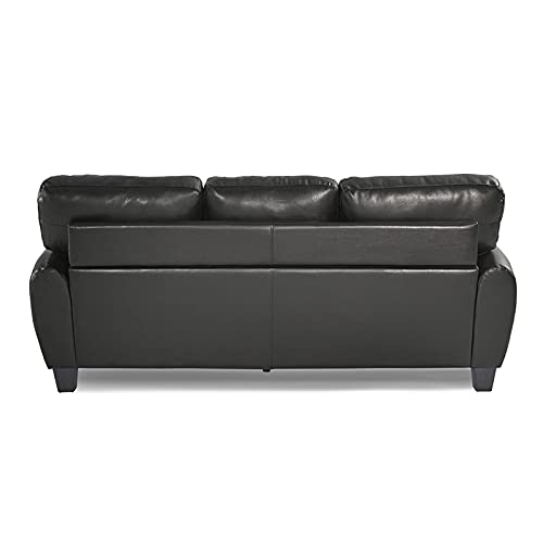 Pemberly Row 3 Seater Modern Faux Leather Sofa with Silver Metal Legs, Upholstered Couch for Home Office Living Room, Distressed Black