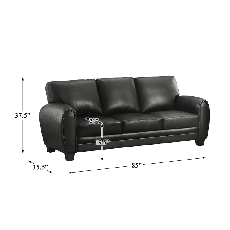 Pemberly Row 3 Seater Modern Faux Leather Sofa with Silver Metal Legs, Upholstered Couch for Home Office Living Room, Distressed Black