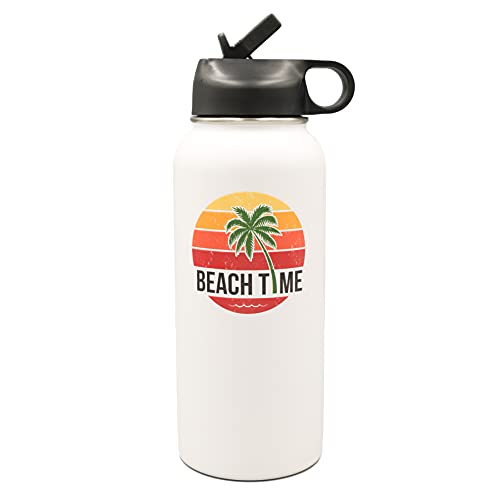 Lifecraft Beach Time 18/8 Stainless Steel Vacuum Insulated Sweat Proof Water Bottle Large 32 Oz Wide Mouth with Straw Flip Lid, Handheld Sport Design Hydro Metal Jug