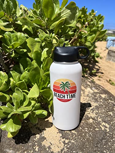 Lifecraft Beach Time 18/8 Stainless Steel Vacuum Insulated Sweat Proof Water Bottle Large 32 Oz Wide Mouth with Straw Flip Lid, Handheld Sport Design Hydro Metal Jug