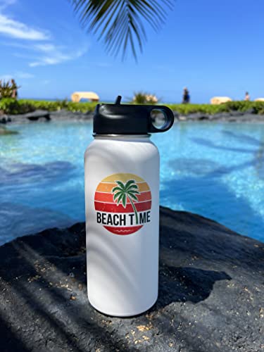 Lifecraft Beach Time 18/8 Stainless Steel Vacuum Insulated Sweat Proof Water Bottle Large 32 Oz Wide Mouth with Straw Flip Lid, Handheld Sport Design Hydro Metal Jug