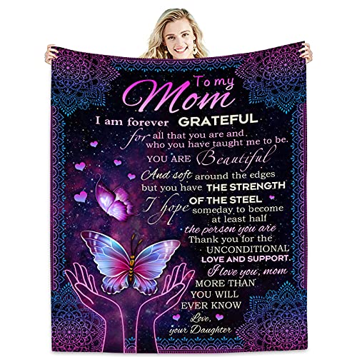 to My Mom Gifts Blanket Flower Butterfly Ultra-Soft Micro Fleece Throw Blankets, Gifts for Mothers Day for Mom from Daughter| from Daughter Son Gift Birthdays Bed Sofa Travel Warm Love Fuzzy 60 x50